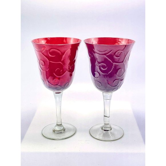 Unbranded | Dining | Ruby Red Clear Stemmed Wine Glass Goblets Embossed ...